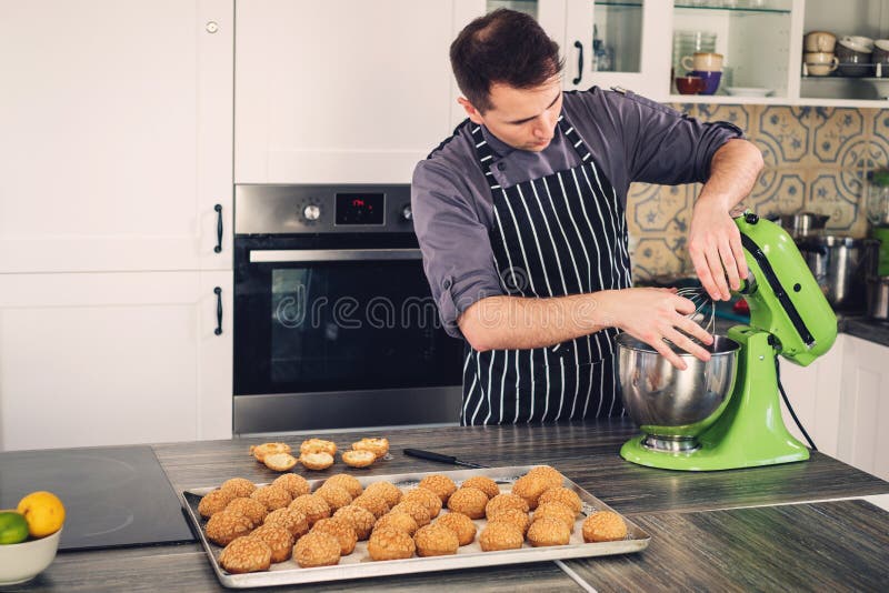 Chef Cook Working on a Modern Kitchen at Home Stock Image - Image of ...