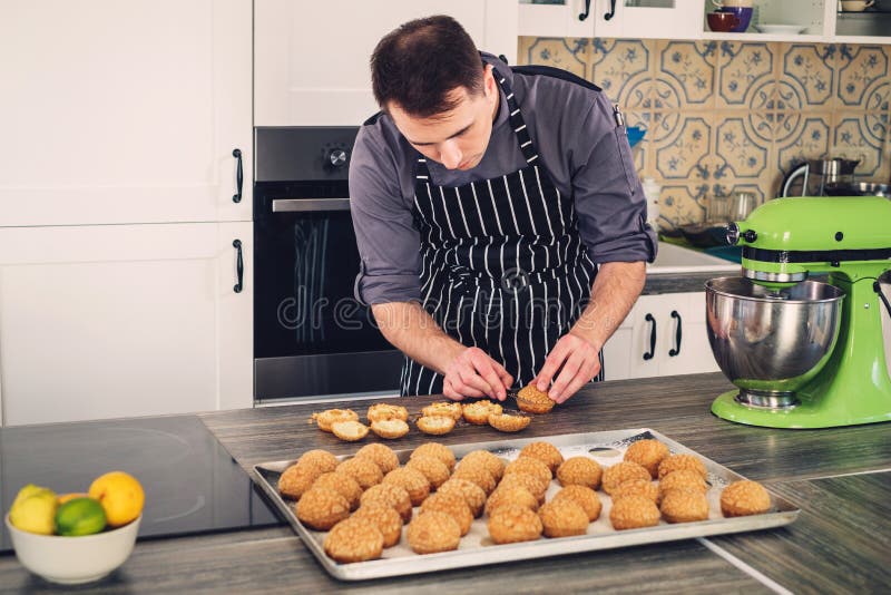 Chef Cook Working on a Modern Kitchen at Home Stock Image - Image of ...