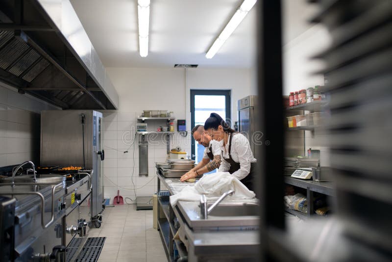 Chef and Cook Working on Their Dishes Indoors in Restaurant Kitchen ...