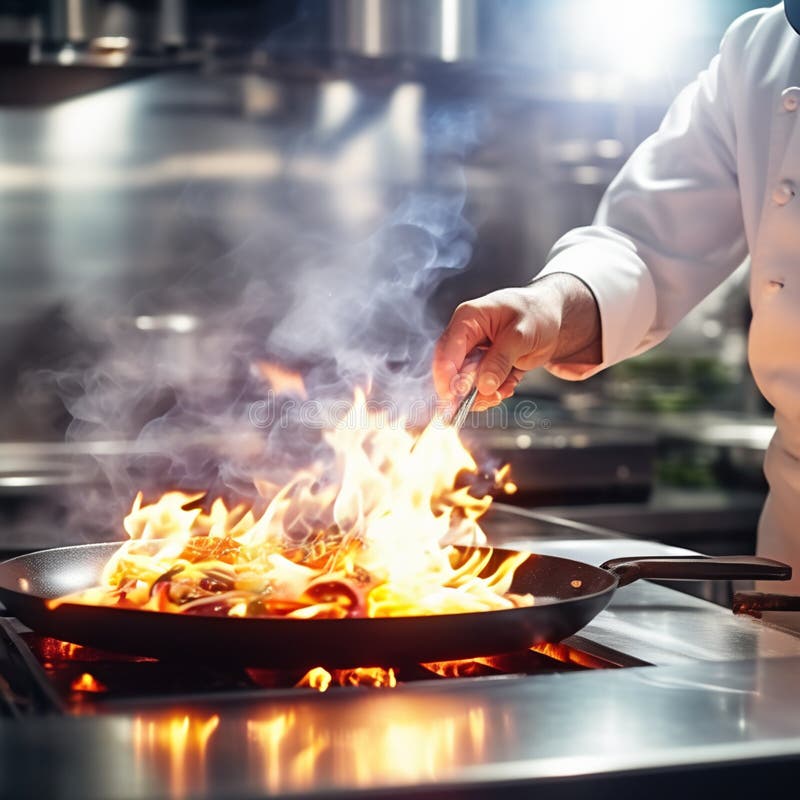 Chef Cooked on a Restaurant with Fire Stock Illustration - Illustration ...