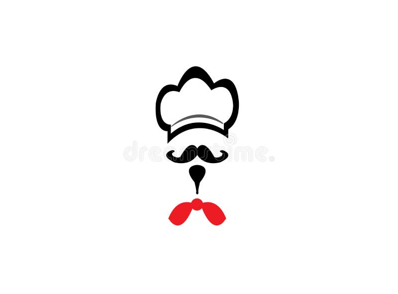 Chef Cooker Hat with Mustache and Red Tie for Logo Design Stock ...