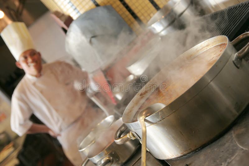 Chef Cooking Risotto Pouring Wine Stock Photo - Image of profession ...