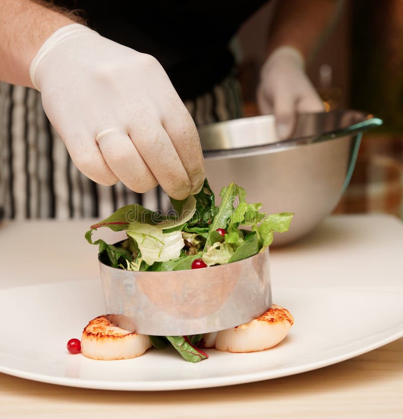 Chef is Cooking Appetizer with Scallops Stock Image - Image of lunch ...