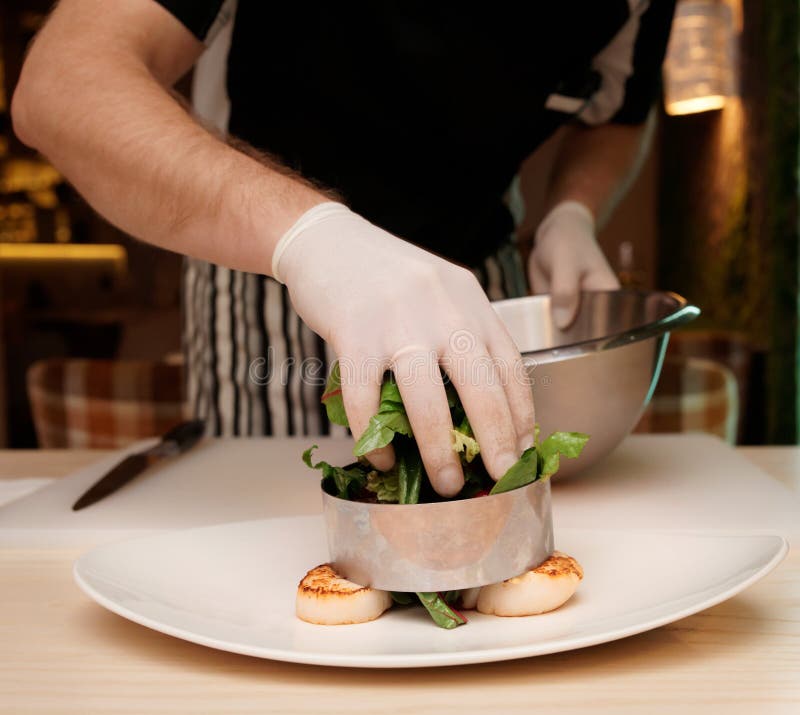 Chef is Cooking Appetizer with Scallops Stock Photo - Image of cooking ...