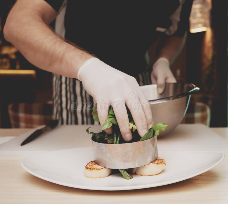 Chef is Cooking Appetizer with Scallops Stock Photo - Image of lunch ...