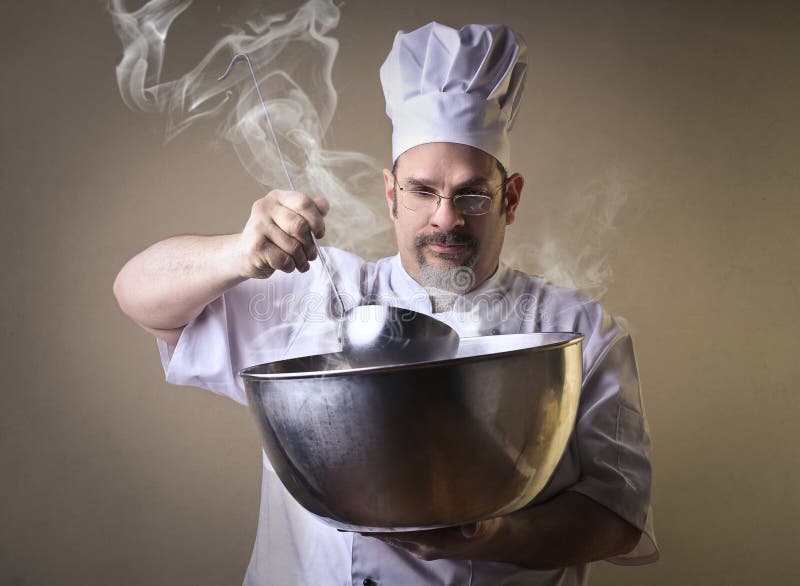 Chef Cooking on a Casserole Stock Image - Image of portrait, taste ...