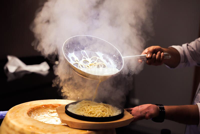 Chef Cooking with Cheese and Spaghetti. Stock Image - Image of cook ...