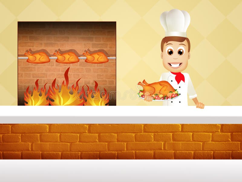 Chef cooking chicken stock illustration. Illustration of sell - 67019608