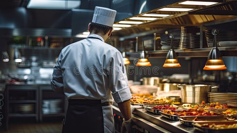 Chef on commercial kitchen stock image. Image of busy - 293805001