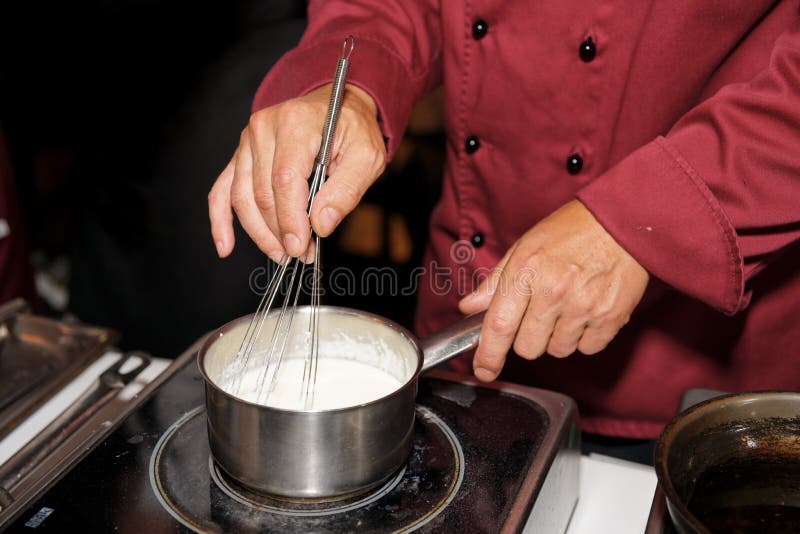 Chef Cooking Dish in a Deep Fryer Stock Image - Image of friture, cook ...