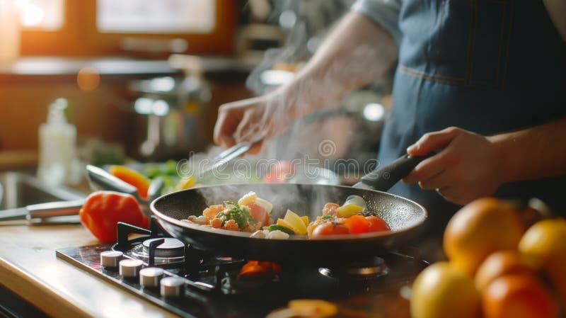 Chef Cooking Delicious Food in a Kitchen Stock Photo - Image of ...
