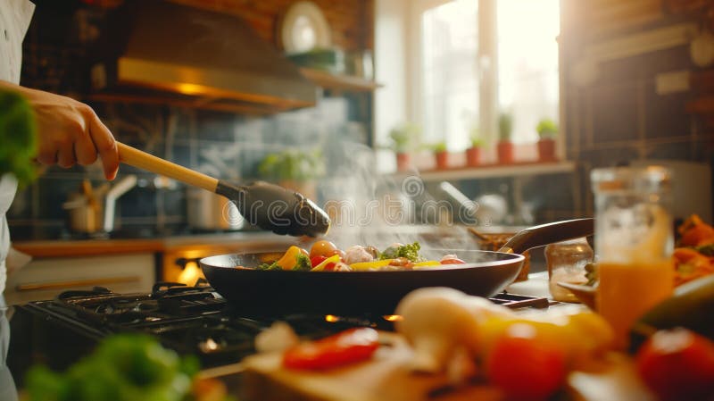 Chef Cooking Delicious Food in a Kitchen Stock Photo - Image of person ...