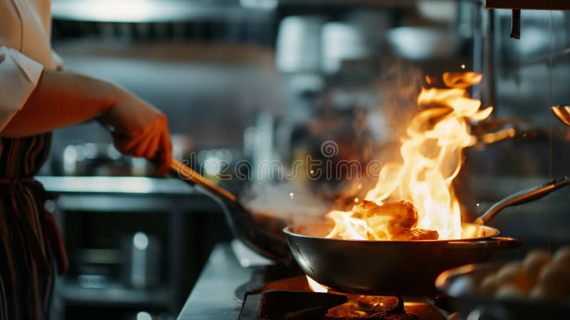 Chef Cooking Delicious Food in a Kitchen, Close Up Stock Photo - Image ...