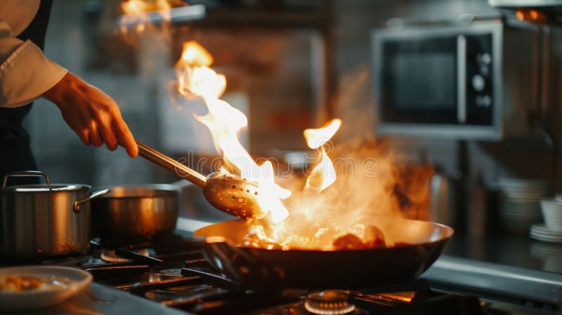 Chef Cooking Delicious Food in a Kitchen, Close Up Stock Image - Image ...
