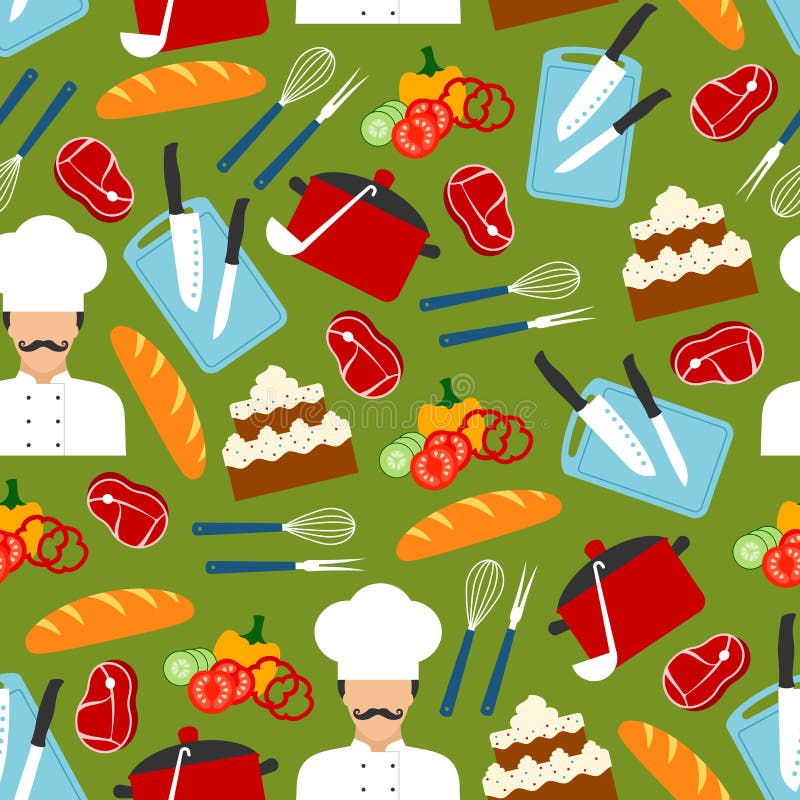 Cooking Seamless Pattern With Chef Hat Stock Vector - Illustration of ...