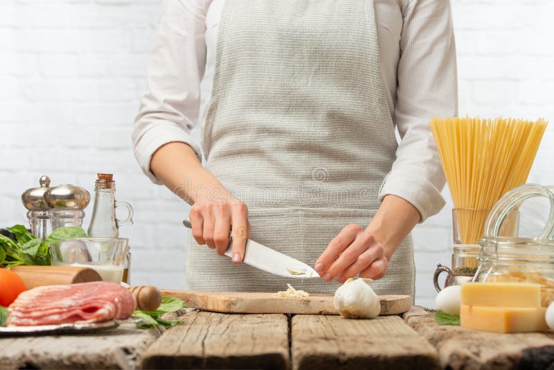Chef Cooking Dishes with Garlic, Ingredients. Culinary and Gastronomy ...