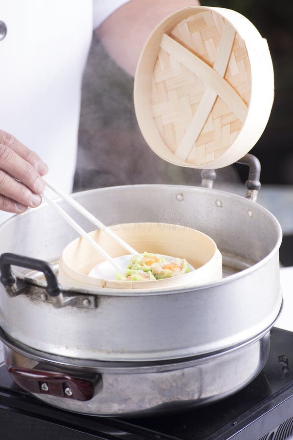 Chef Cooking Dumpling with Streamed Pot Stock Image - Image of ...