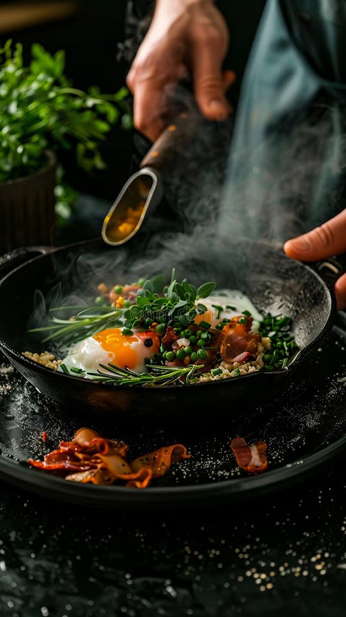 A Chef is Cooking Eggs in a Pan Stock Photo - Image of vegetable ...