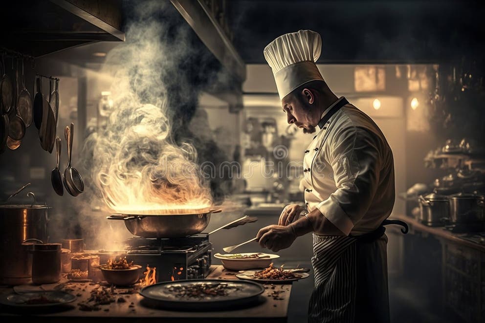 Chef Cooking with Fire Generative AI Stock Illustration - Illustration ...