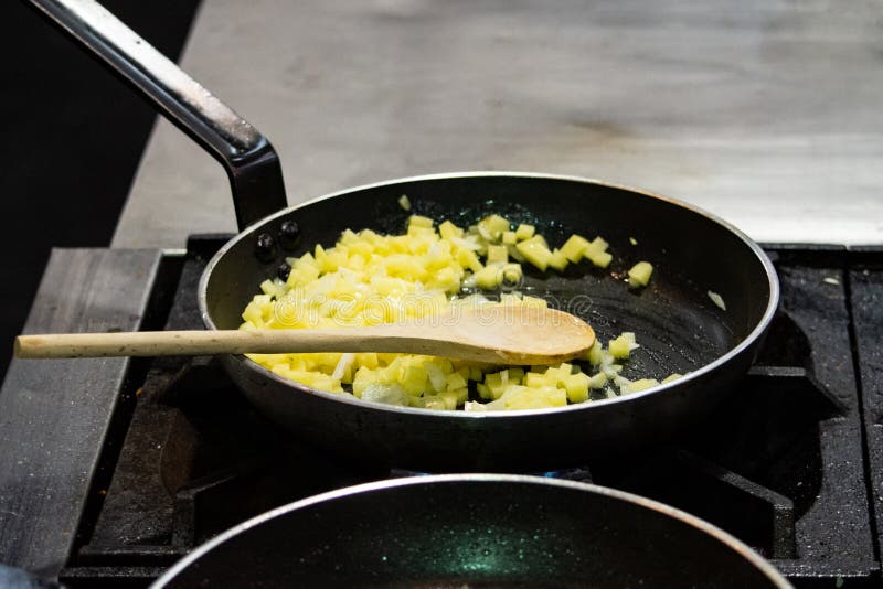 Chef Cooking Food in the Kitchen, Stir Fried Vegetables in the Pan ...