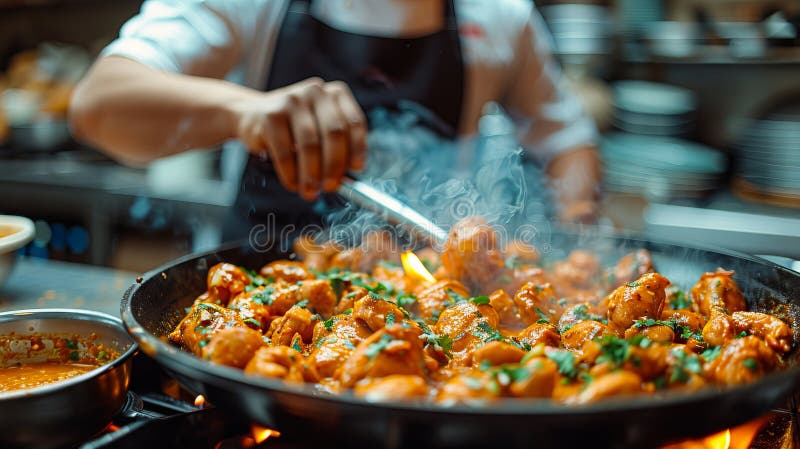 A Chef Cooking Food in a Pan Stock Illustration - Illustration of ...