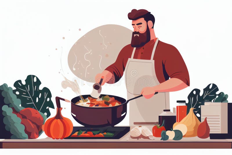 Chef Cooking with Fresh Vegetable for Healthy Food in Kitchen Created ...