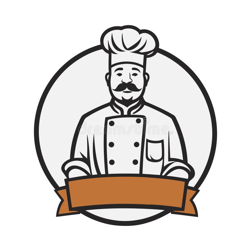 Chef in a Cooking Hat Vector Outline Logo. Kitchen Simple Icon. Stock ...
