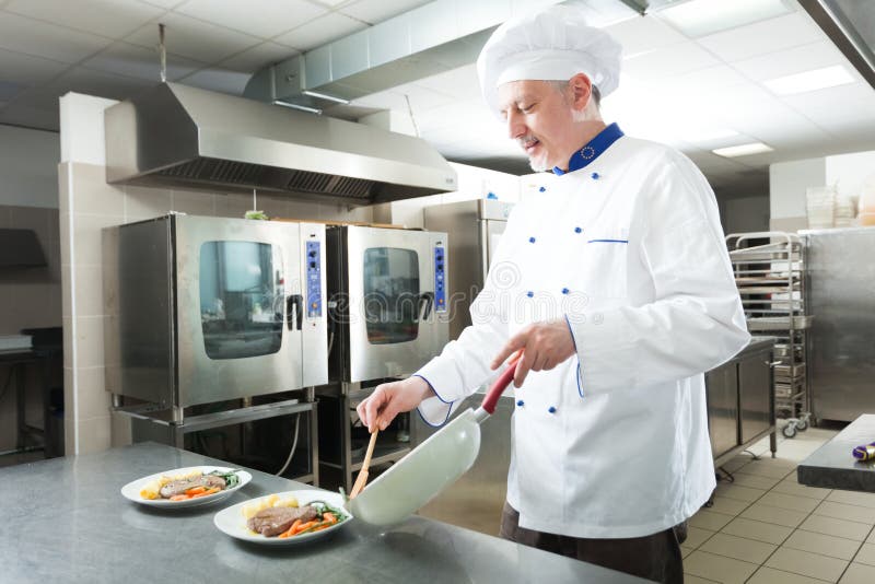 Chef Cooking in His Kitchen Stock Image - Image of preparing, person ...