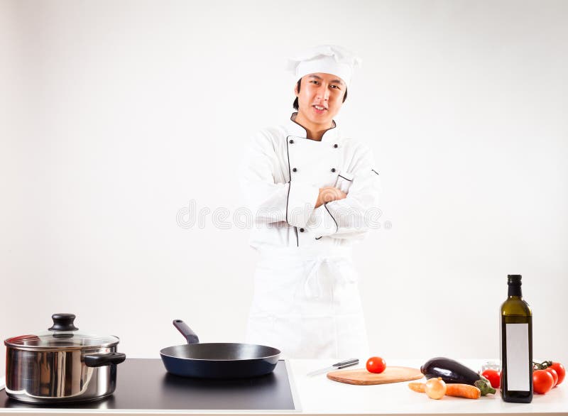 Chef Cooking in His Kitchen Stock Image - Image of horizontal ...