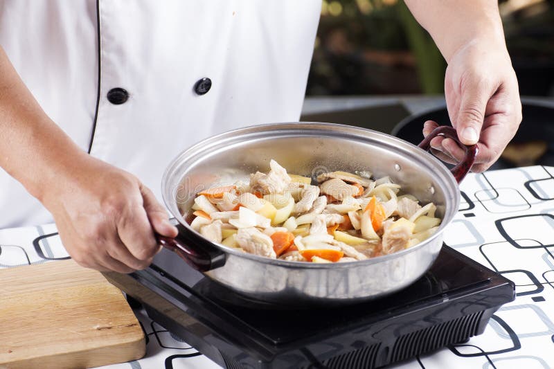 Chef Cooking Japanese Pork Curry on the Pan Stock Photo - Image of pork ...