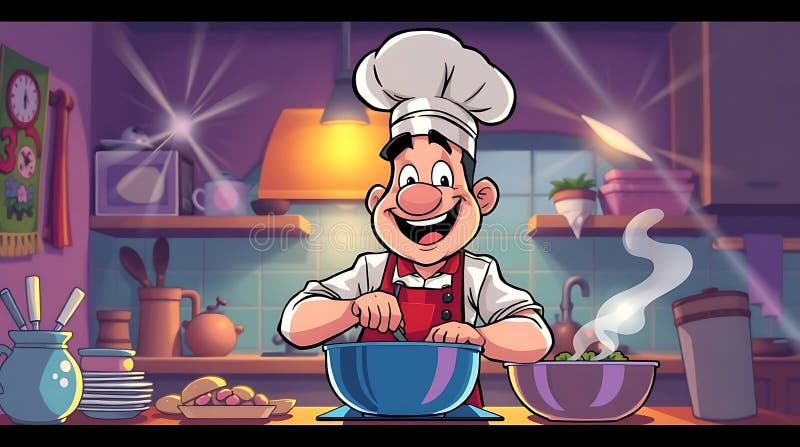 Chef Cooking in Kitchen stock illustration. Illustration of design ...