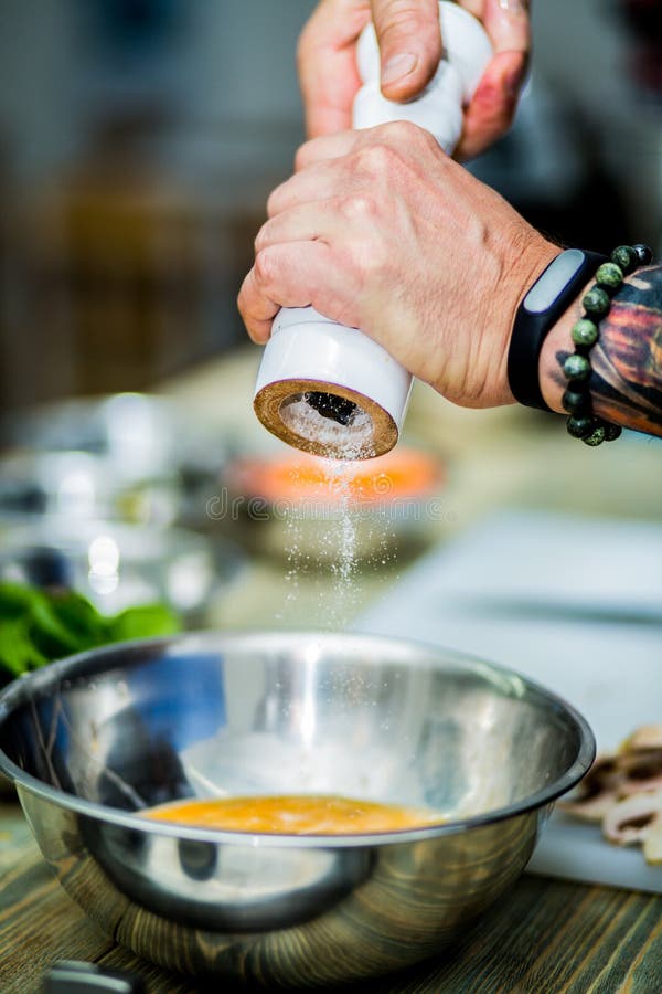 Chef Cooking in Kitchen Making Healthy Food with Vegetables Stock Photo ...