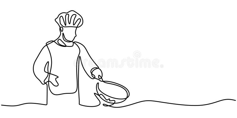 Chef Cooking in the Kitchen with a Pan in a One Line Drawing, Dynamic ...