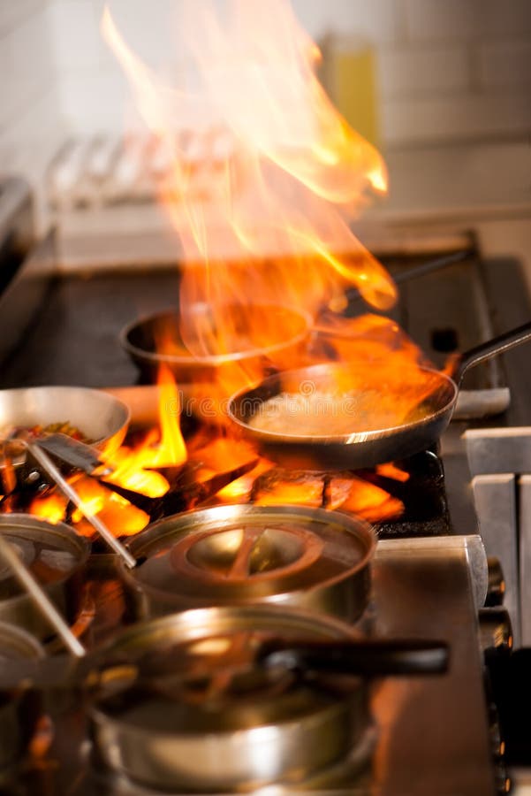 Chef Cooking in Kitchen Stove Stock Image - Image of garnish, dish ...