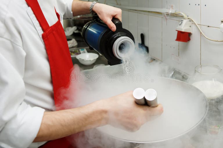 Chef is Cooking with Liquid Nitrogen Stock Image - Image of person ...