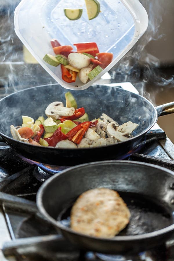 Chef cooking lunch stock photo. Image of frying, roasting - 92034510