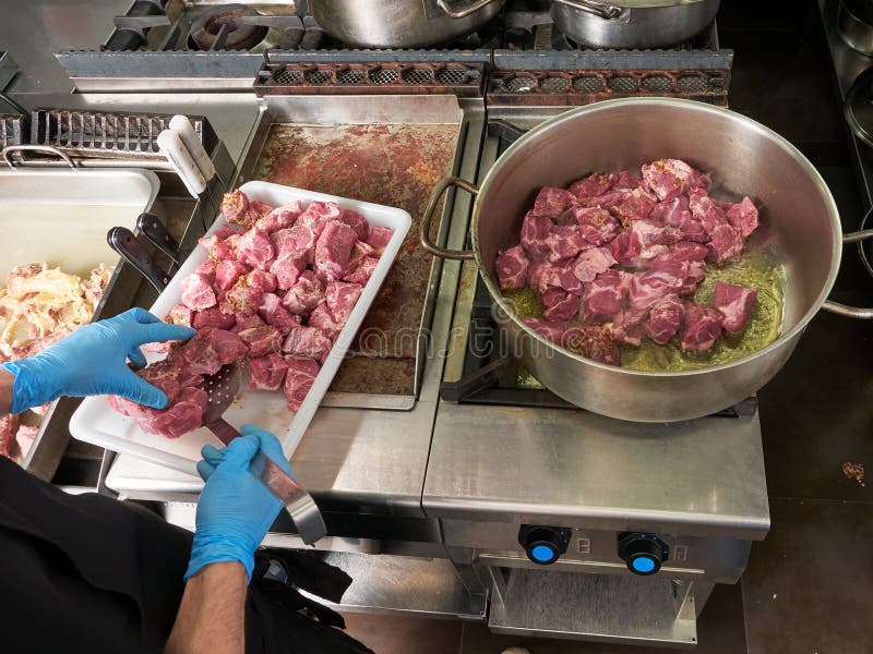 Chef Cooking Marinated Raw Meat Stock Image - Image of cook, board ...