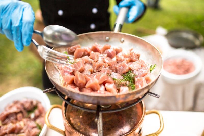 Chef cooking meat grill stock photo. Image of kitchen - 66048030