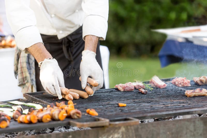 Chef cooking meat grill stock photo. Image of outdoor - 66051754