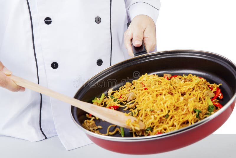 Chef Cooking Noodle with a Pan Stock Image - Image of dish, pasta: 76362881