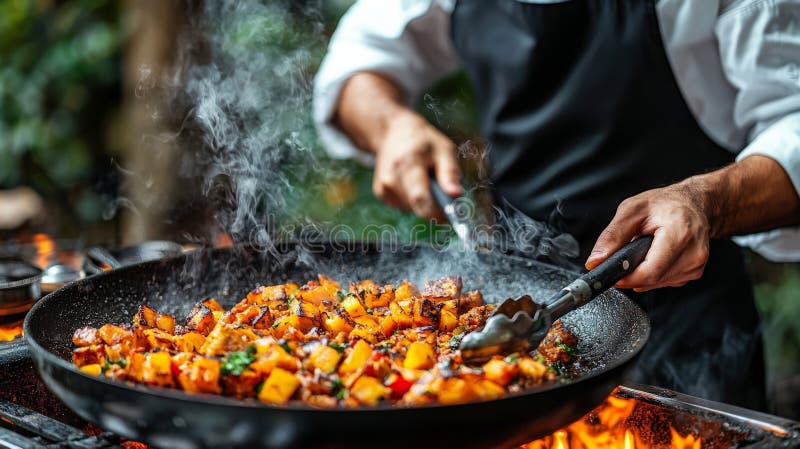 Chef Cooking Outdoor Food stock image. Image of fresh - 374223465