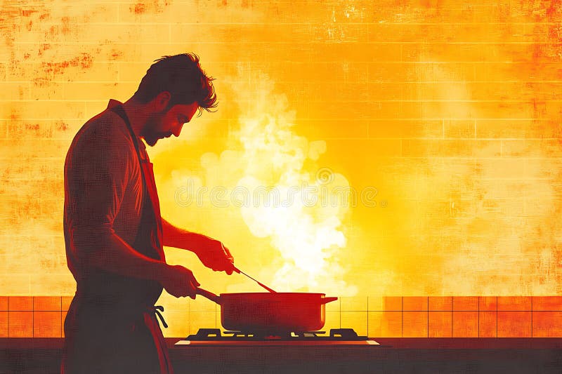 A Chef Cooking with a Pan on a Stove in a Kitchen Setting Stock Image ...