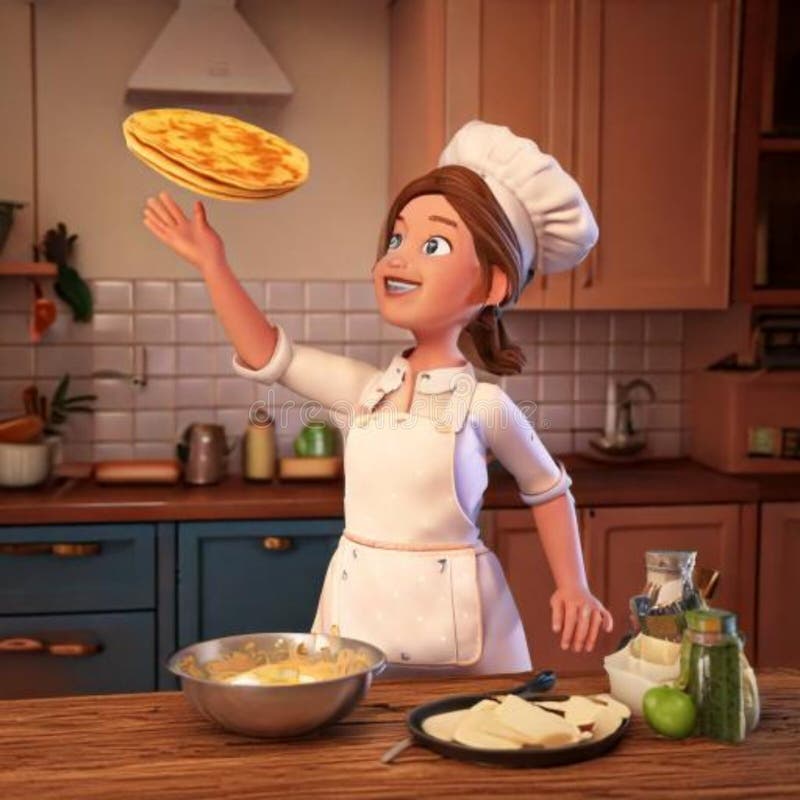 Chef Cooking Pancakes in Kitchen Cartoon Stock Photo - Image of cook ...