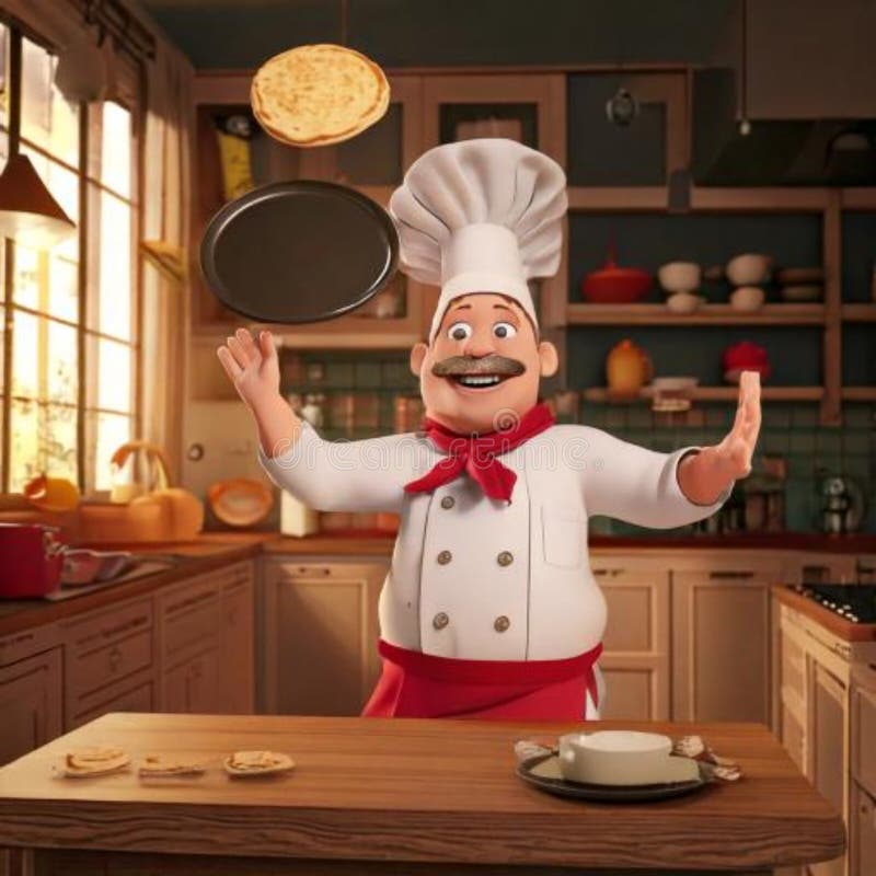 Chef Cooking Pancakes in Kitchen Cartoon Stock Image - Image of woman ...