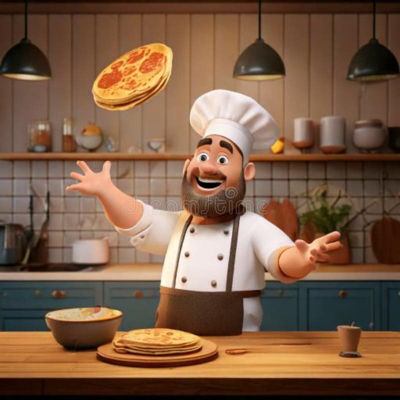 Chef Cooking Pancakes in Kitchen Cartoon Stock Image - Image of pancake ...