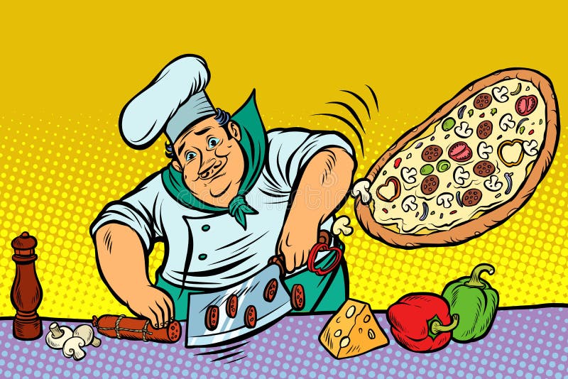 Chef cooking pizza stock vector. Illustration of food - 119622830