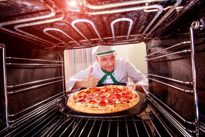 Chef Cooking Pizza in the Oven. Stock Photo - Image of inside, italian ...