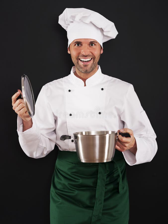 Chef cooking with pot stock image. Image of caucasian - 31520817