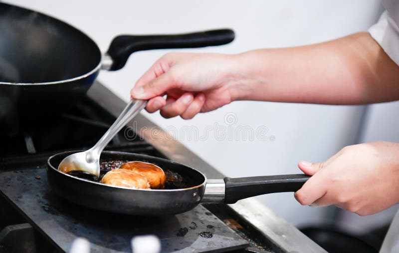 Chef Cooking, Chef Preparing Food in the Kitchen, Chef Decorating Dish ...