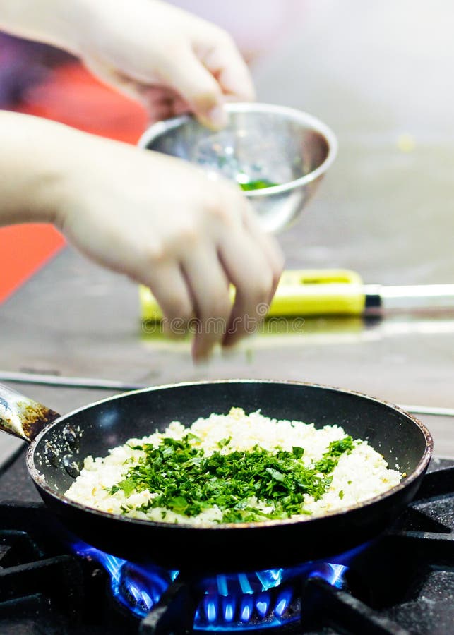 Chef Cooking, Chef Preparing Food in the Kitchen, Chef Decorating Dish ...